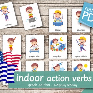INDOOR ACTION VERBS Greek Edition 20 Greek and 20 English Editable ...