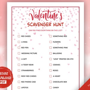 VALENTINE'S Scavenger Hunt Game • Valentines Day Game Holiday Love ...