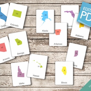 UNITED STATES MAPS • 153 Editable Montessori Cards • Flash Cards ...