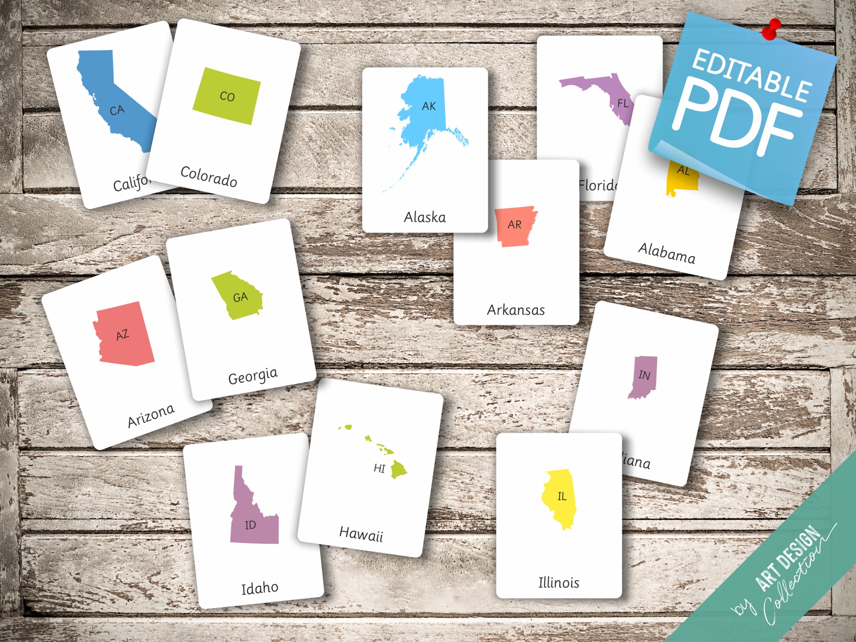 UNITED STATES MAPS • 153 Editable Montessori Cards • Flash Cards ...