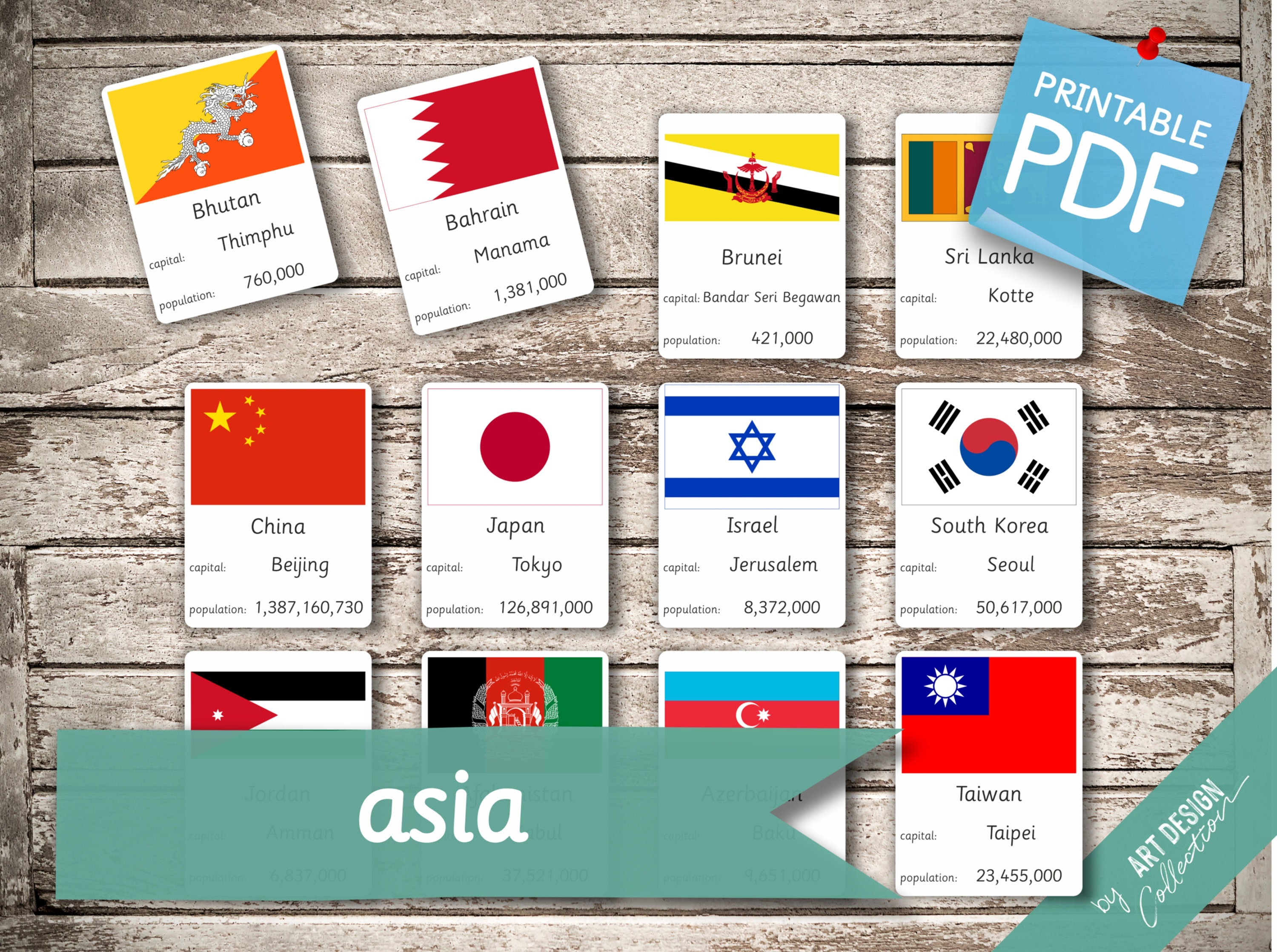 BUNDLE ASIA Flags Maps 48 Montessori Cards Flash Cards | Etsy