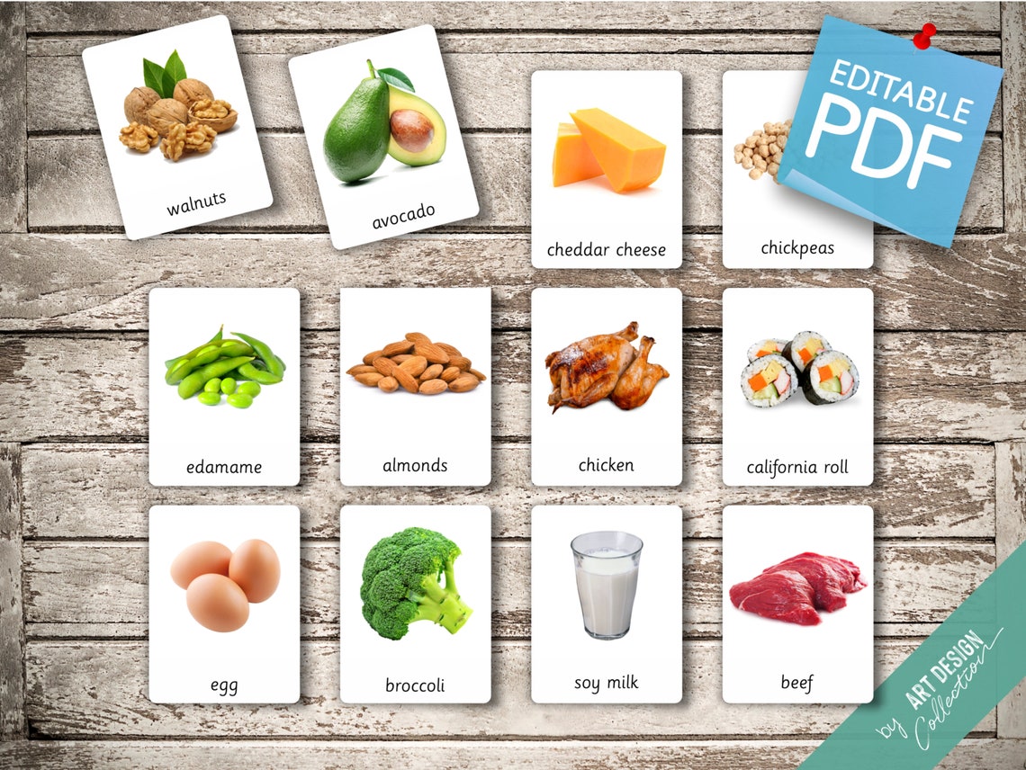 PROTEIN-RICH FOODS • 103 Editable Montessori Cards • Flash Cards ...
