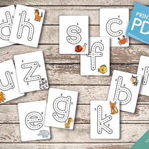 ALPHABET TRACING • 52 Printable Montessori Cards • Alphabet Flash Cards ...