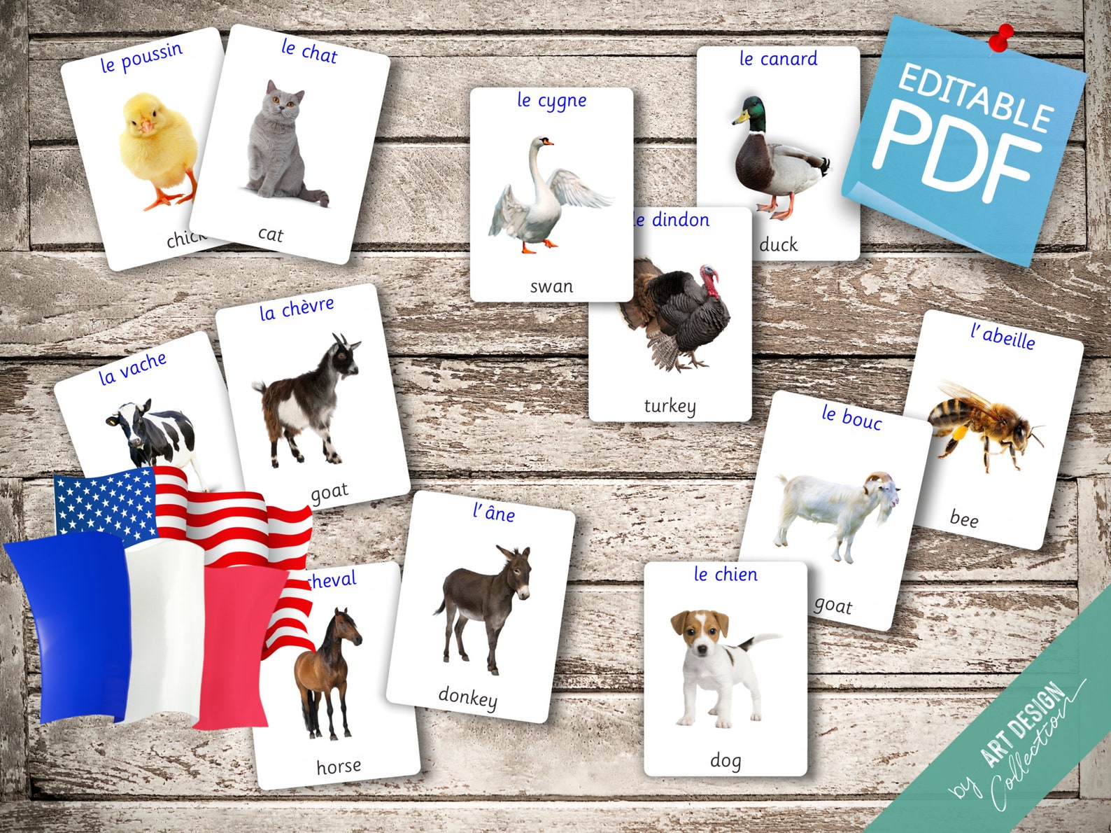 FARM ANIMALS BILINGUAL 22 Editable Montessori Cards Flash - Etsy