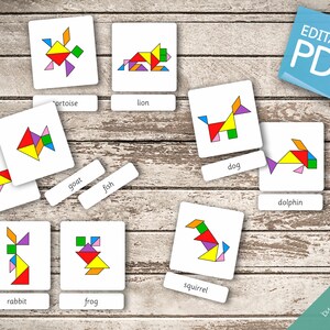 TANGRAM ANIMALS • 120 Montessori Cards • Flash Cards Nomenclature ...