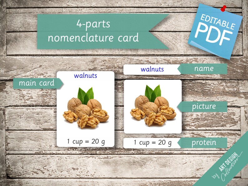 PROTEIN-RICH FOODS • 103 Editable Montessori Cards • Flash Cards ...