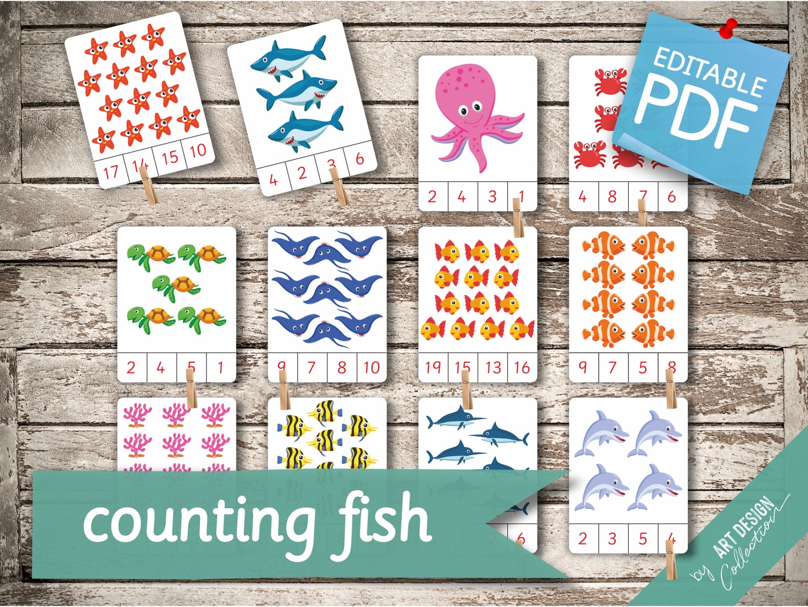 COUNTING FISH (1 to 20) • 20 Editable Montessori Cards • Flash Cards ...