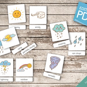 WEATHER • 26 Montessori Cards • Flash Cards Nomenclature Flashcards ...