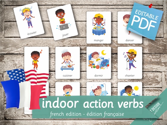 INDOOR ACTION VERBS French Edition 20 French and 20 English - Etsy