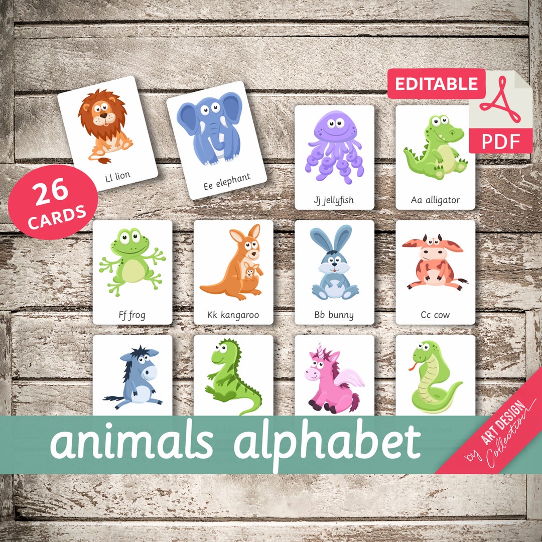 ANIMAL ALPHABET • 26 Montessori Cards • Flash Cards Nomenclature ...