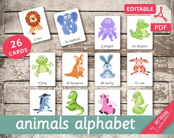 ALPHABET Animal Flashcards • 26 Montessori Cards • Downloadable Kids ...