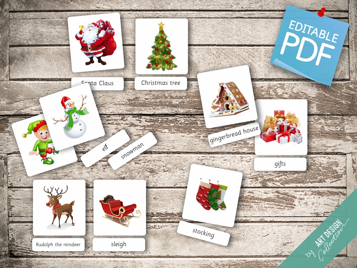 CHRISTMAS Vocabulary 40 Editable Montessori Cards Flash - Etsy