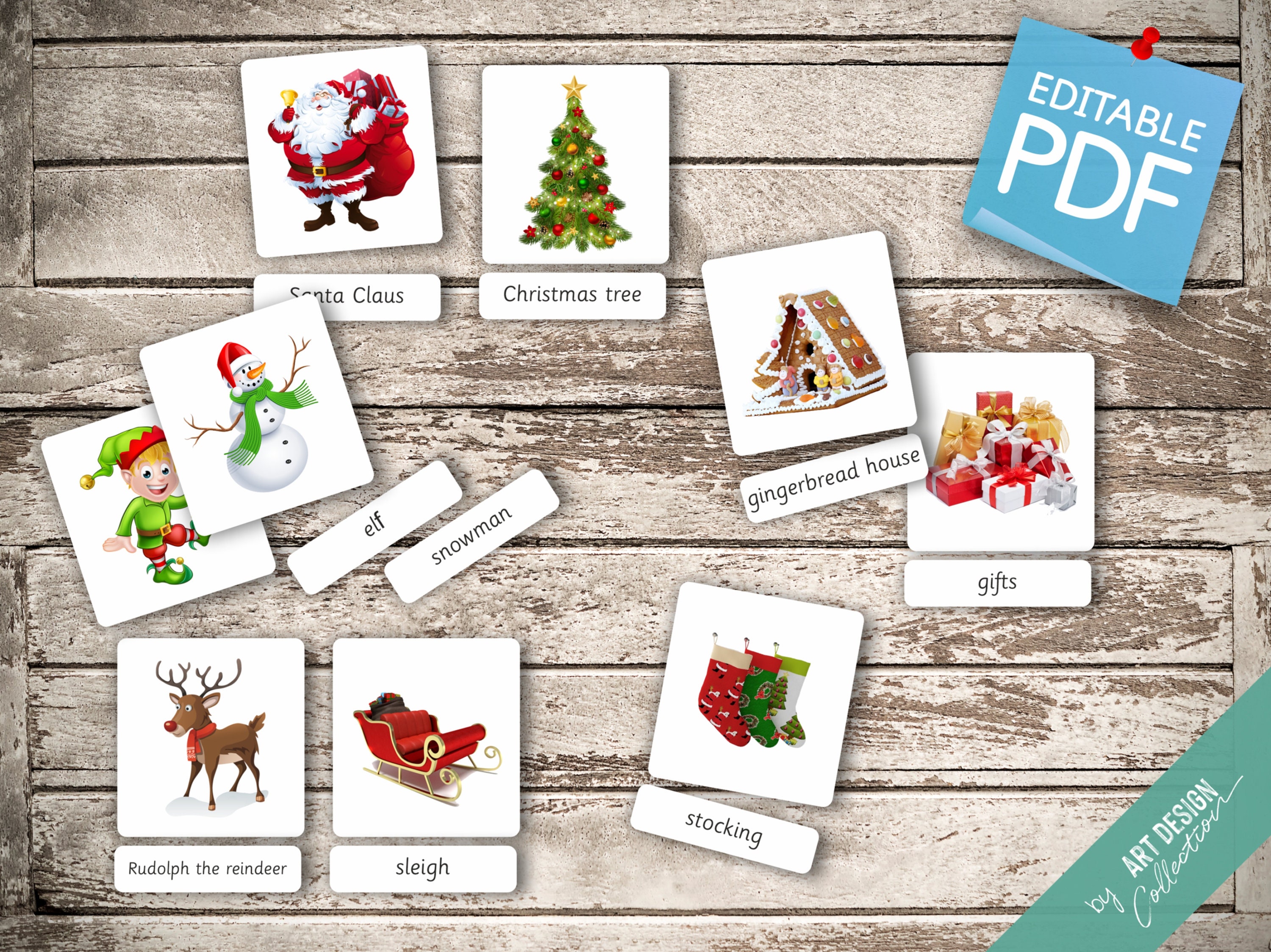 CHRISTMAS Vocabulary 40 Editable Montessori Cards Flash - Etsy