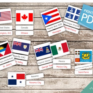 BUNDLE NORTH AMERICA (flags, Maps) • 83 Montessori Cards • Flash Cards ...