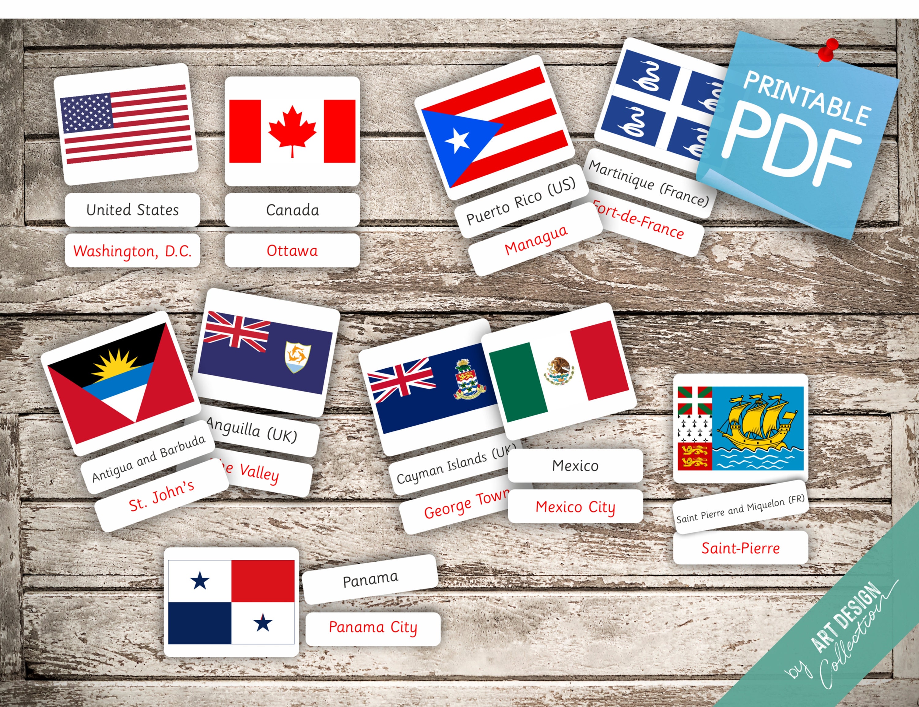 BUNDLE NORTH AMERICA Flags Maps 83 Montessori Cards | Etsy