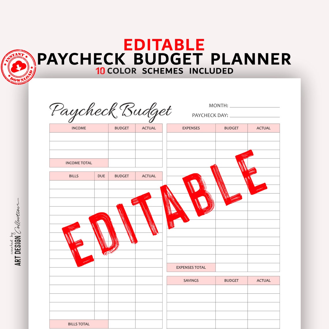 EDITABLE PAYCHECK BUDGET Planner Digital Planner Planner - Etsy
