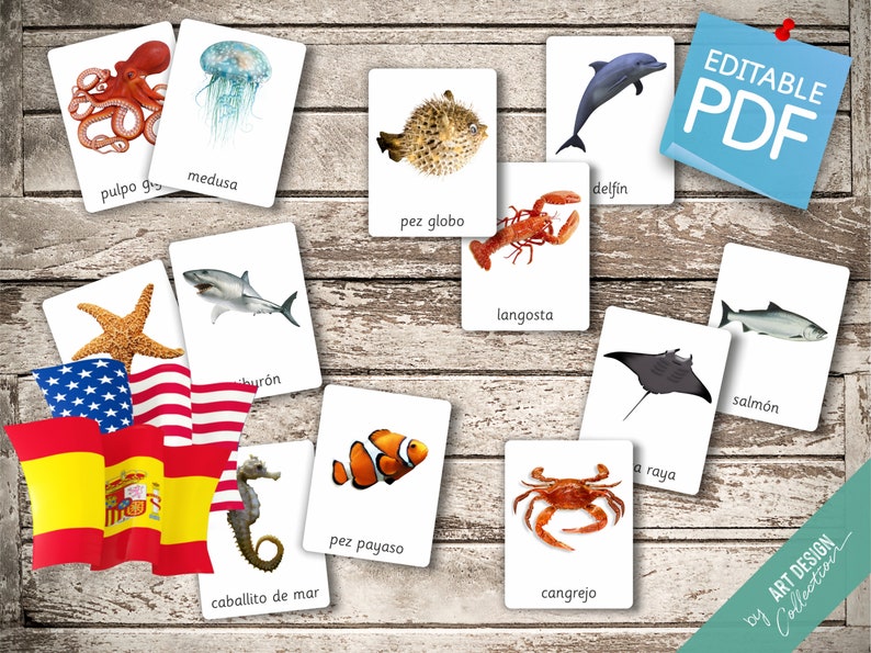 OCEAN ANIMALS SPANISH Edition 22 Spanish and 22 English - Etsy
