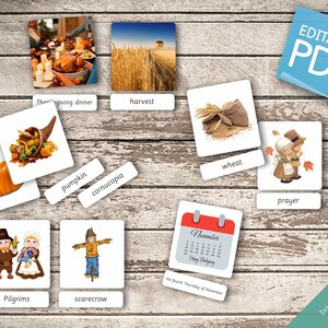 THANKSGIVING Vocabulary • 32 Editable Montessori Cards • Flash Cards ...
