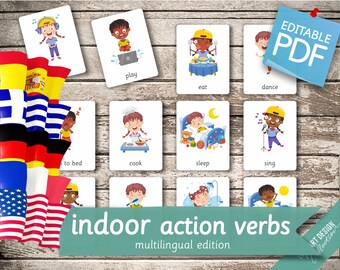 INDOOR ACTION VERBS Multilingual Edition 20 English French - Etsy