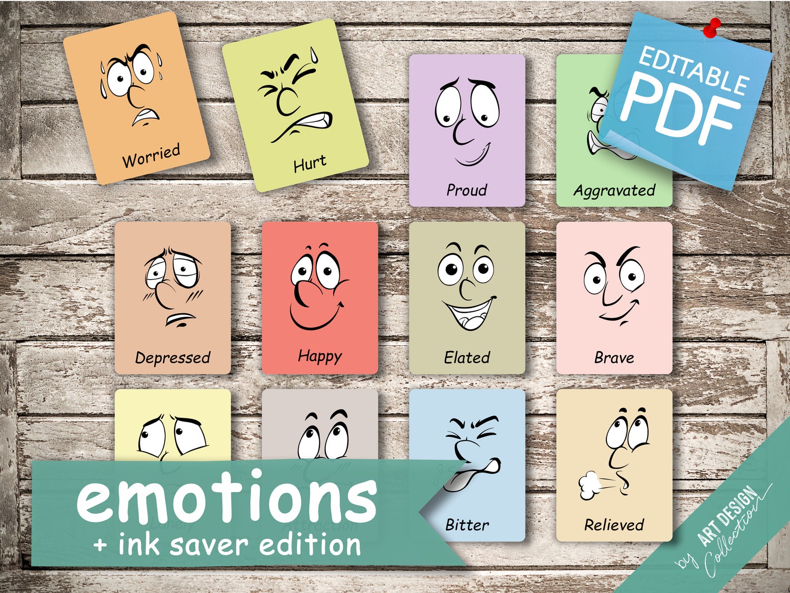 EMOTIONS 24 Editable Montessori Flash Cards PDF Printable - Etsy
