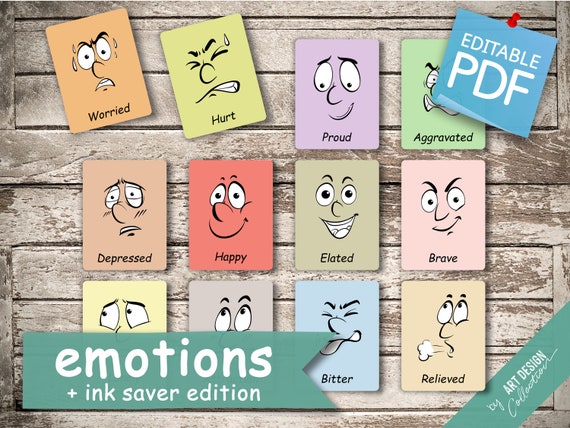 EMOTIONS 24 Editable Montessori Flash Cards PDF Printable - Etsy