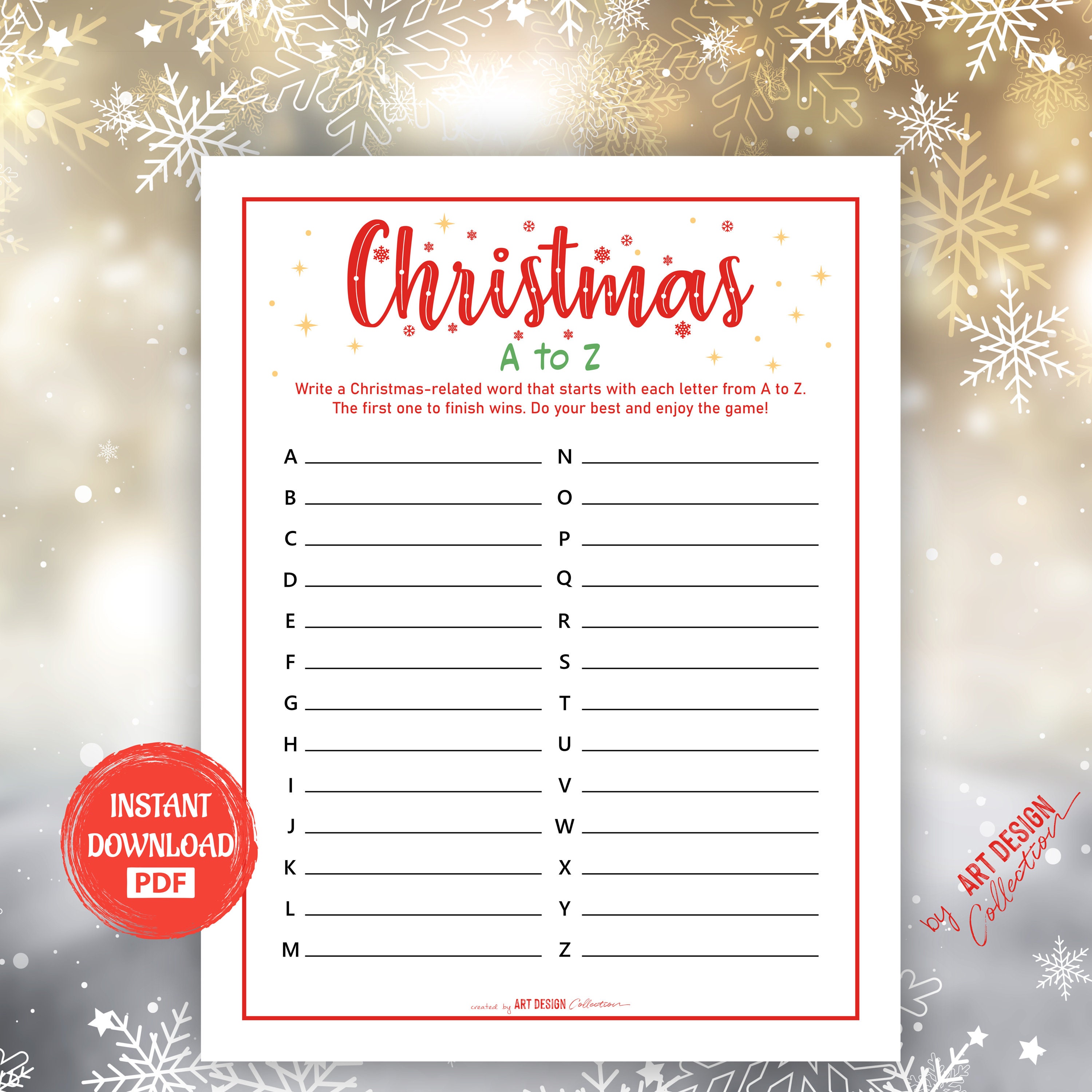 CHRISTMAS A to Z Game Christmas Game Holiday Christmas Party - Etsy