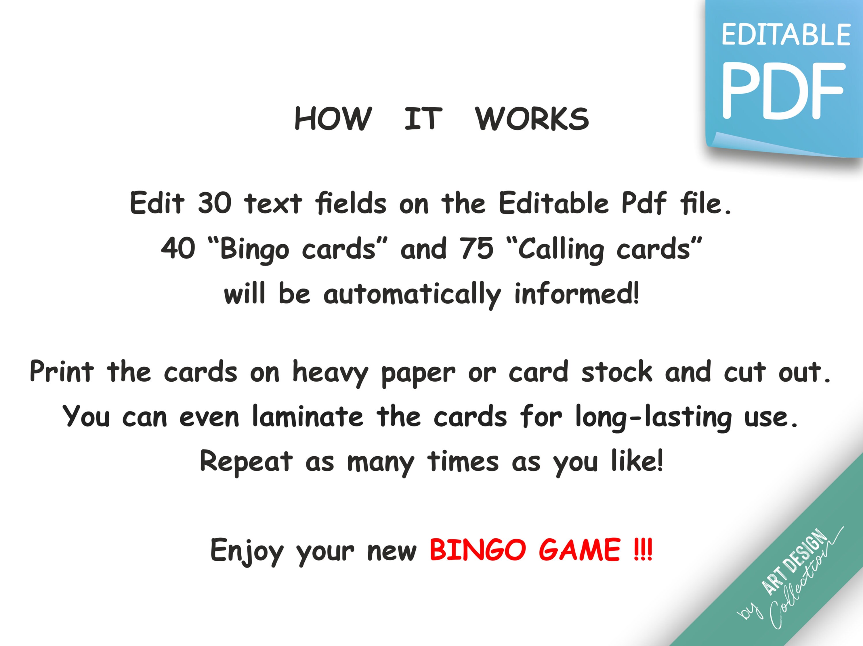 EDITABLE BINGO • Standard Text Edition Custom Template Cards ...