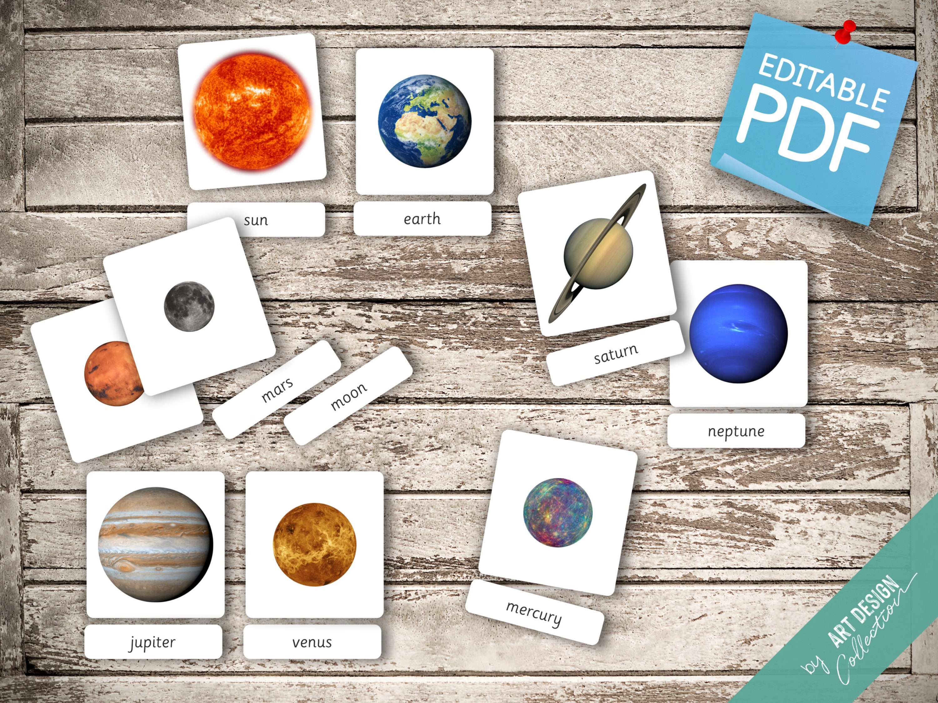 SOLAR SYSTEM • 13 Editable Montessori Cards • Flash Cards Nomenclature ...