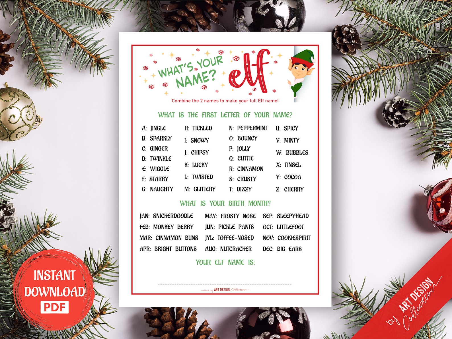 CHRISTMAS What's Your ELF Name? Game • Christmas Game Holiday Christmas ...