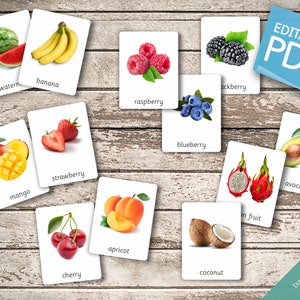FRUITS (real Pictures) • 50 Editable Montessori Cards • Flash Cards ...
