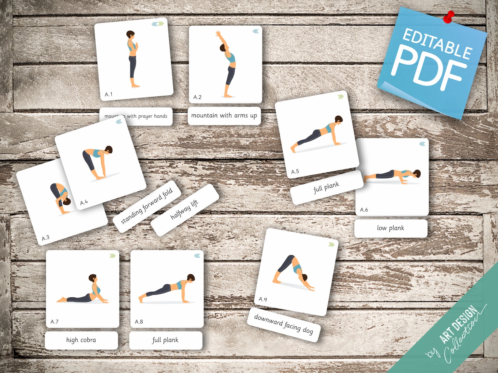 SUN SALUTATION Yoga Poses (part A, B, C) • 42 Editable Montessori Cards ...