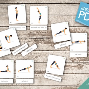 SUN SALUTATION Yoga Poses (part A, B, C) • 42 Editable Montessori Cards ...