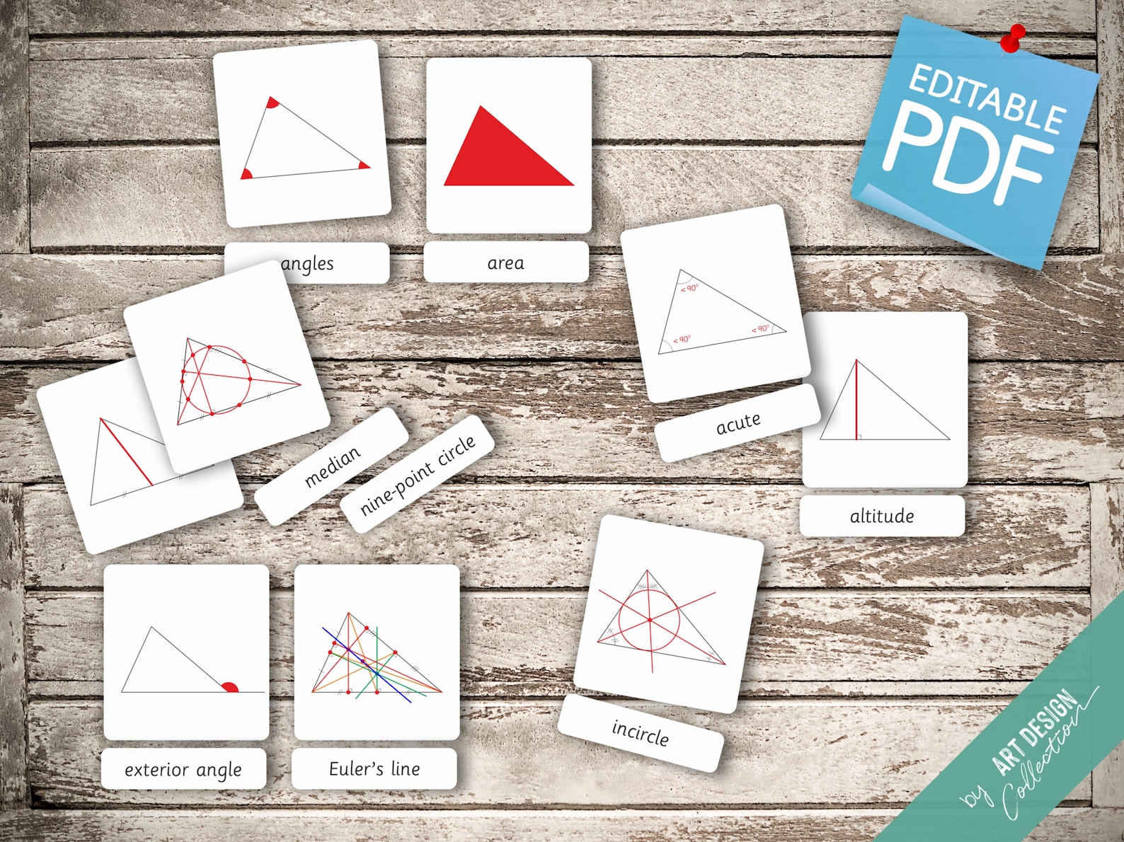 TRIANGLE 25 Editable Montessori Cards Flash Cards | Etsy