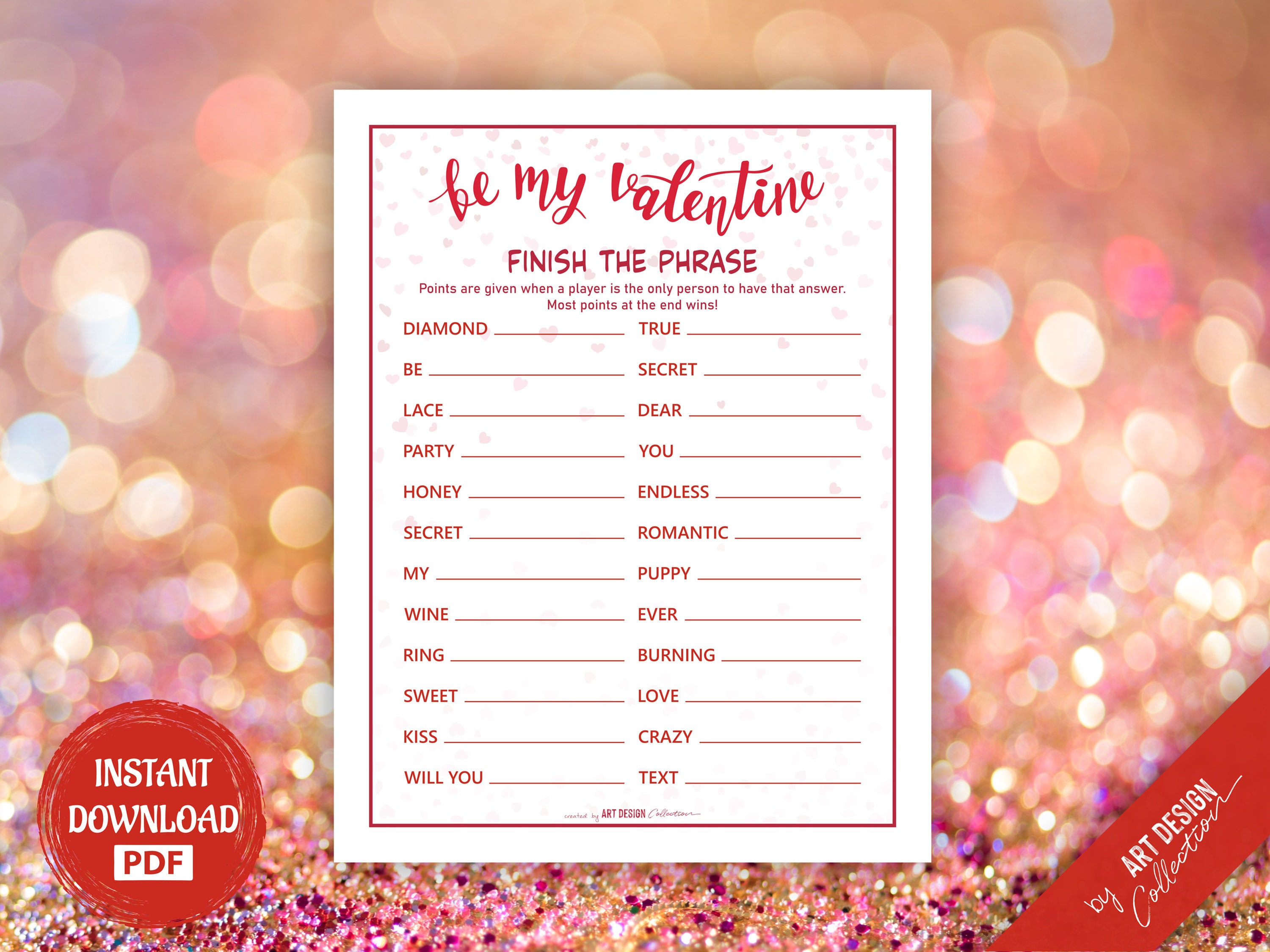 Be My VALENTINE Finish the Phrase Game • Valentines Day Game Holiday ...