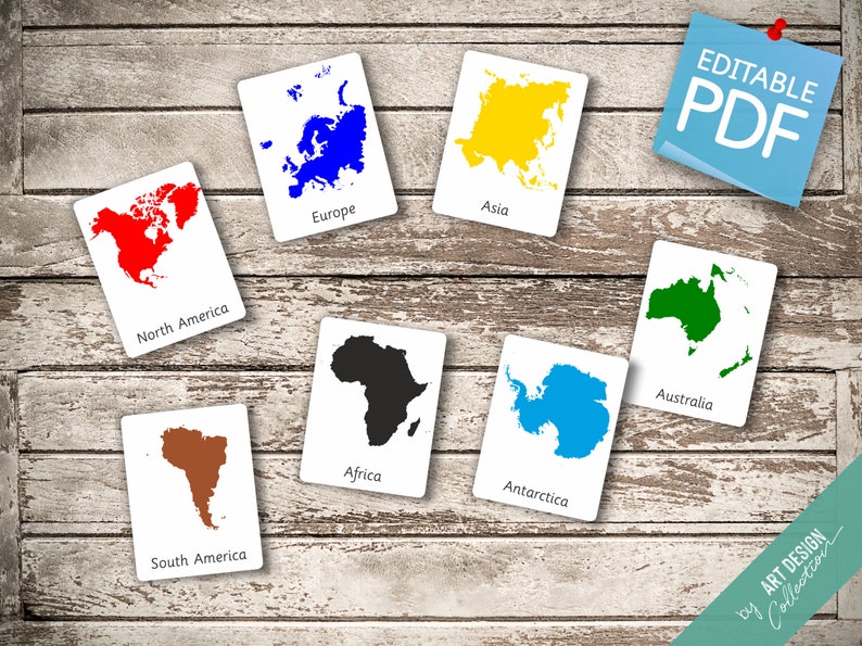 CONTINENTS of the WORLD • 8+8+8 Montessori Cards • LARGE Size World Map ...