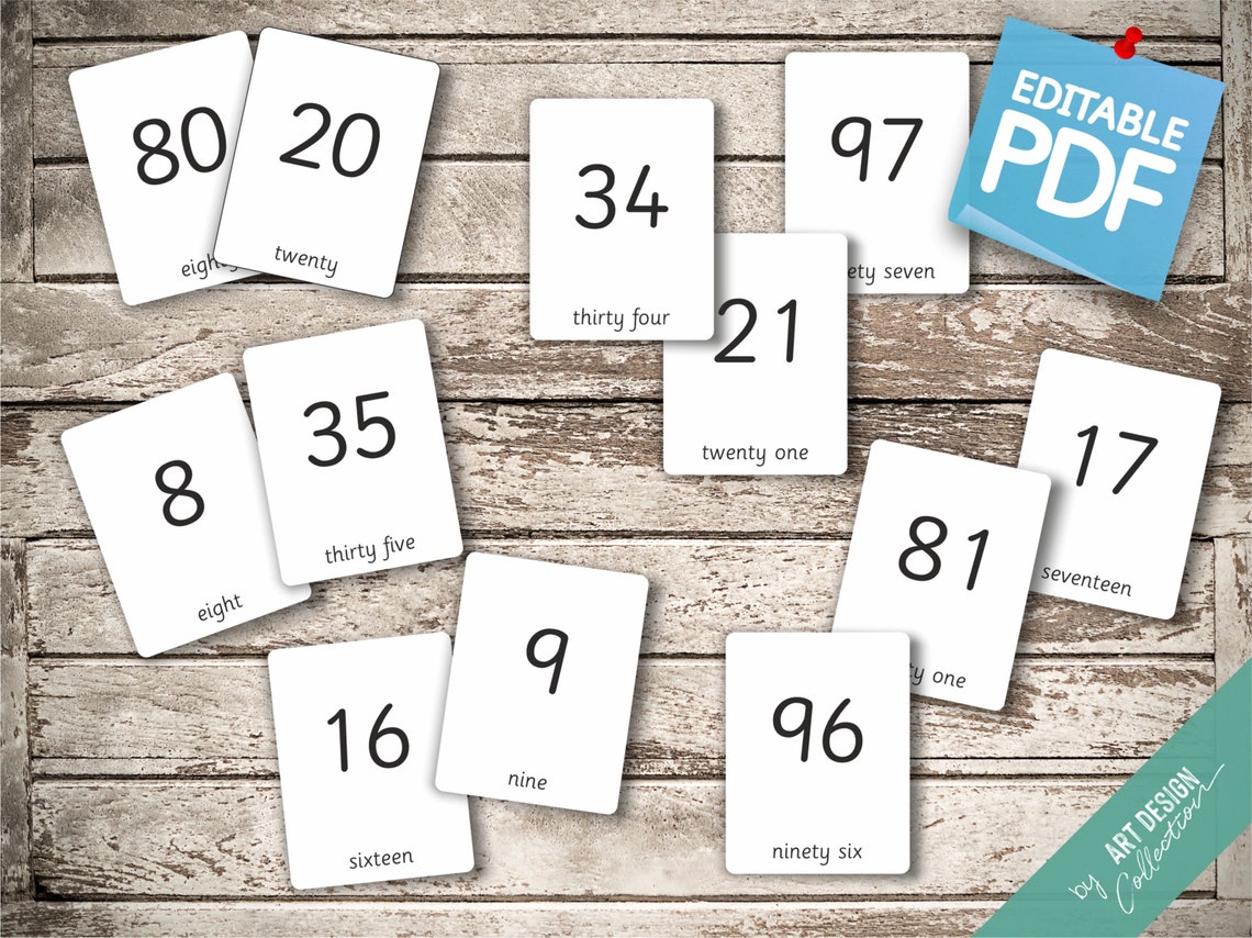 NUMBERS 0 to 100 101 Editable Montessori Cards Flash Cards - Etsy
