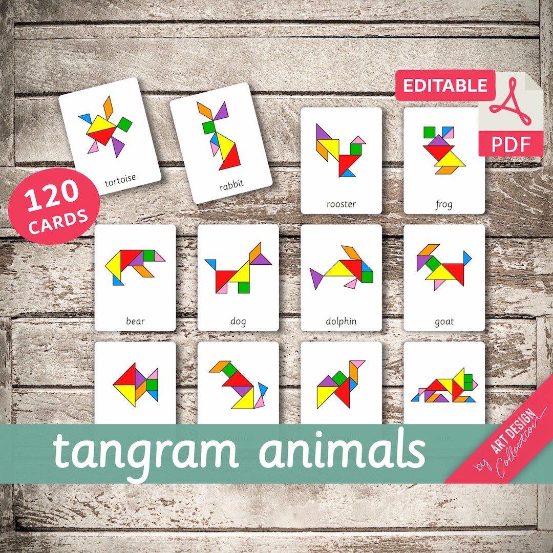 TANGRAM ANIMALS • 120 Montessori Cards • Flash Cards Nomenclature ...