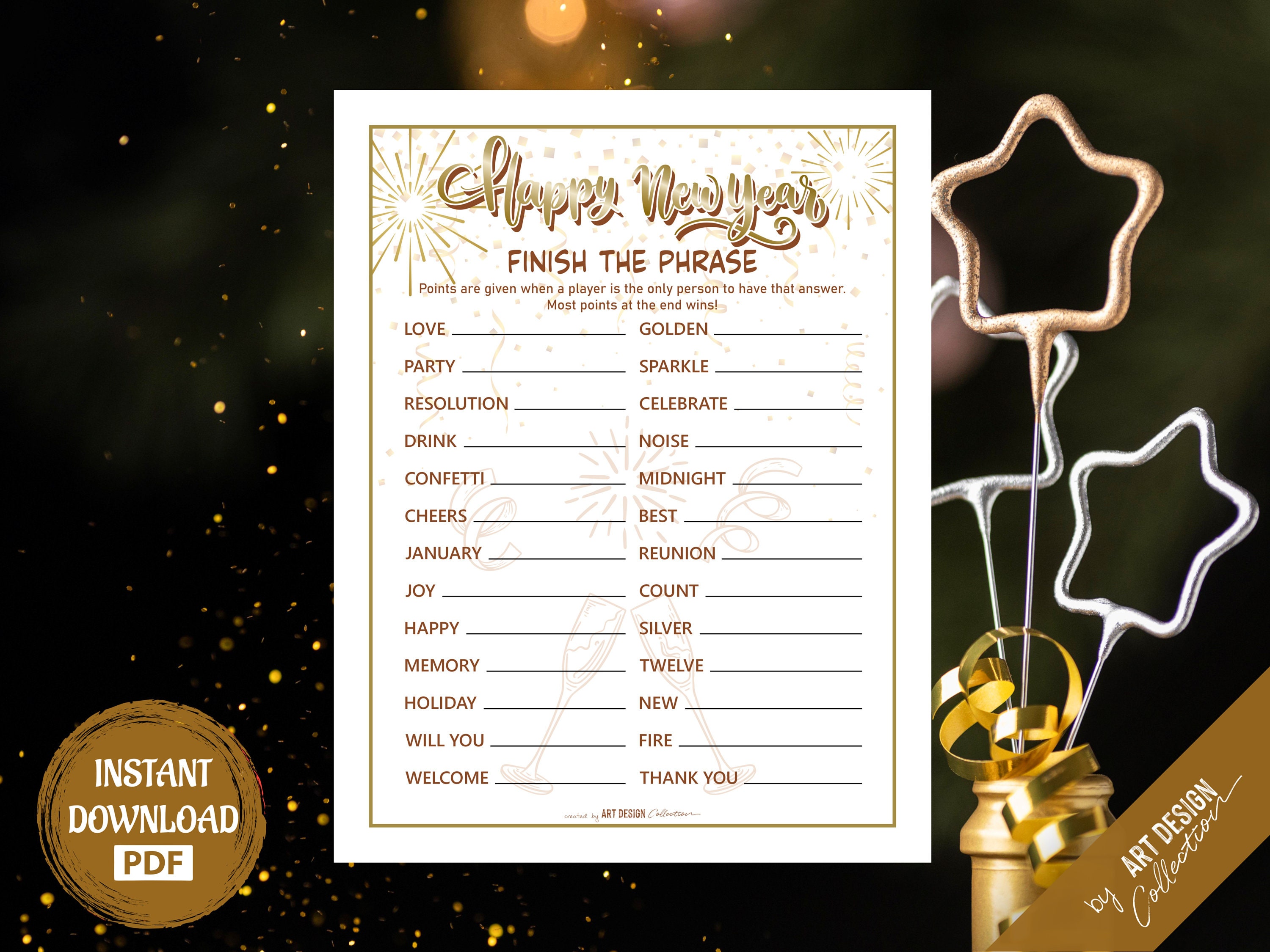 Happy New Year FINISH the PHRASE Game Christmas Game Holiday - Etsy