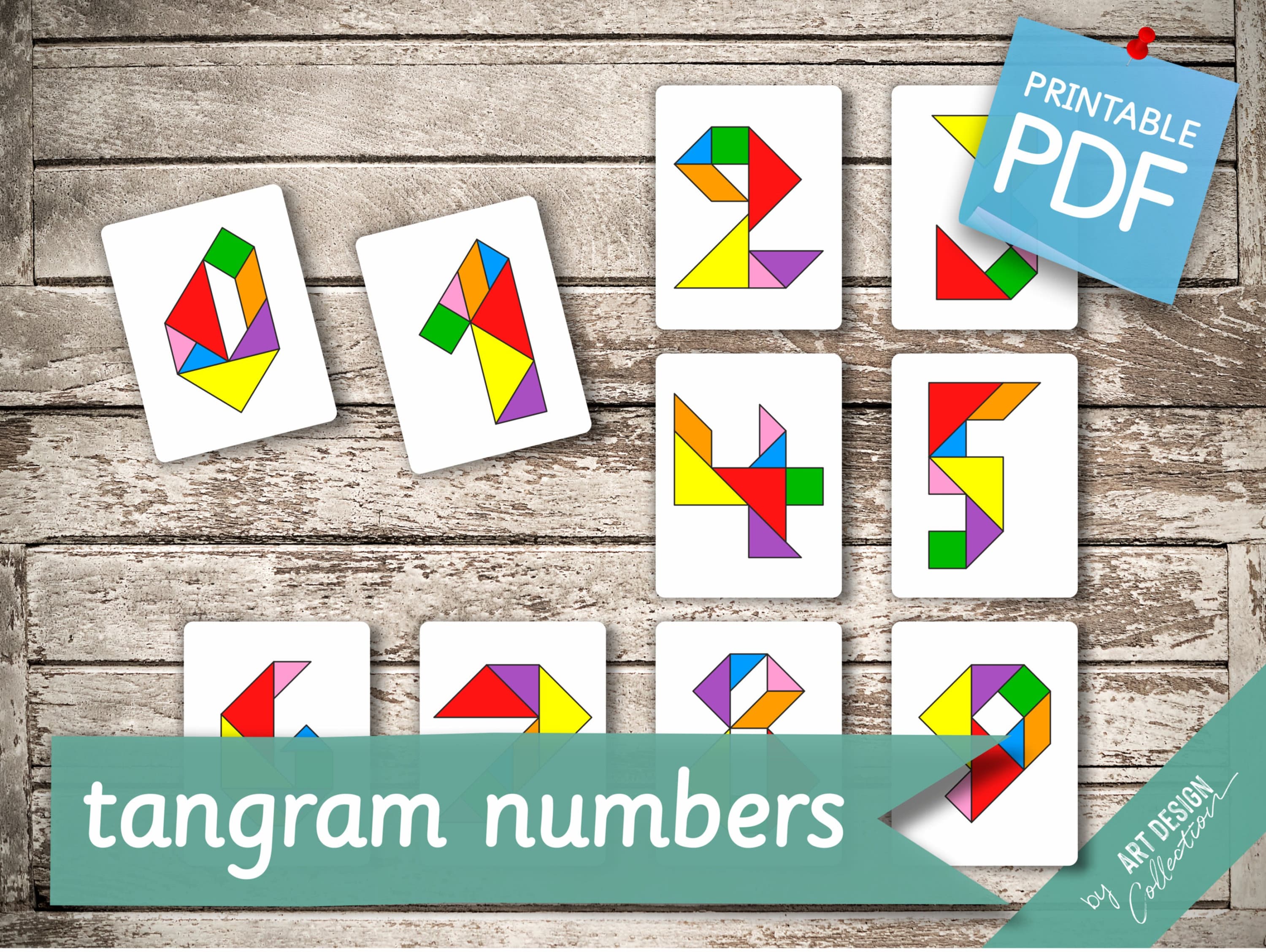 TANGRAM NUMBERS • 40 Montessori Cards • Flash Cards Nomenclature ...