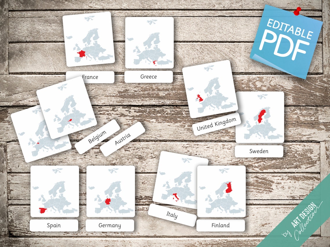EUROPE MAPS 57 Editable Montessori Cards Flash Cards | Etsy