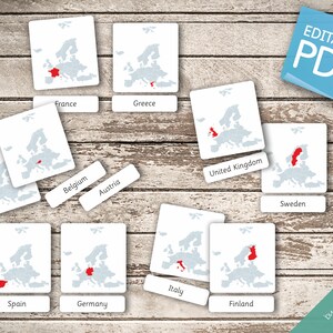 EUROPE MAPS 57 Editable Montessori Cards Flash Cards Nomenclature ...