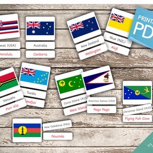 OCEANIA FLAGS • 31 Montessori Cards • Flash Cards Nomenclature ...