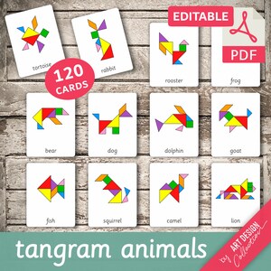 TANGRAM ANIMALS • 120 Montessori Cards • Flash Cards Nomenclature ...
