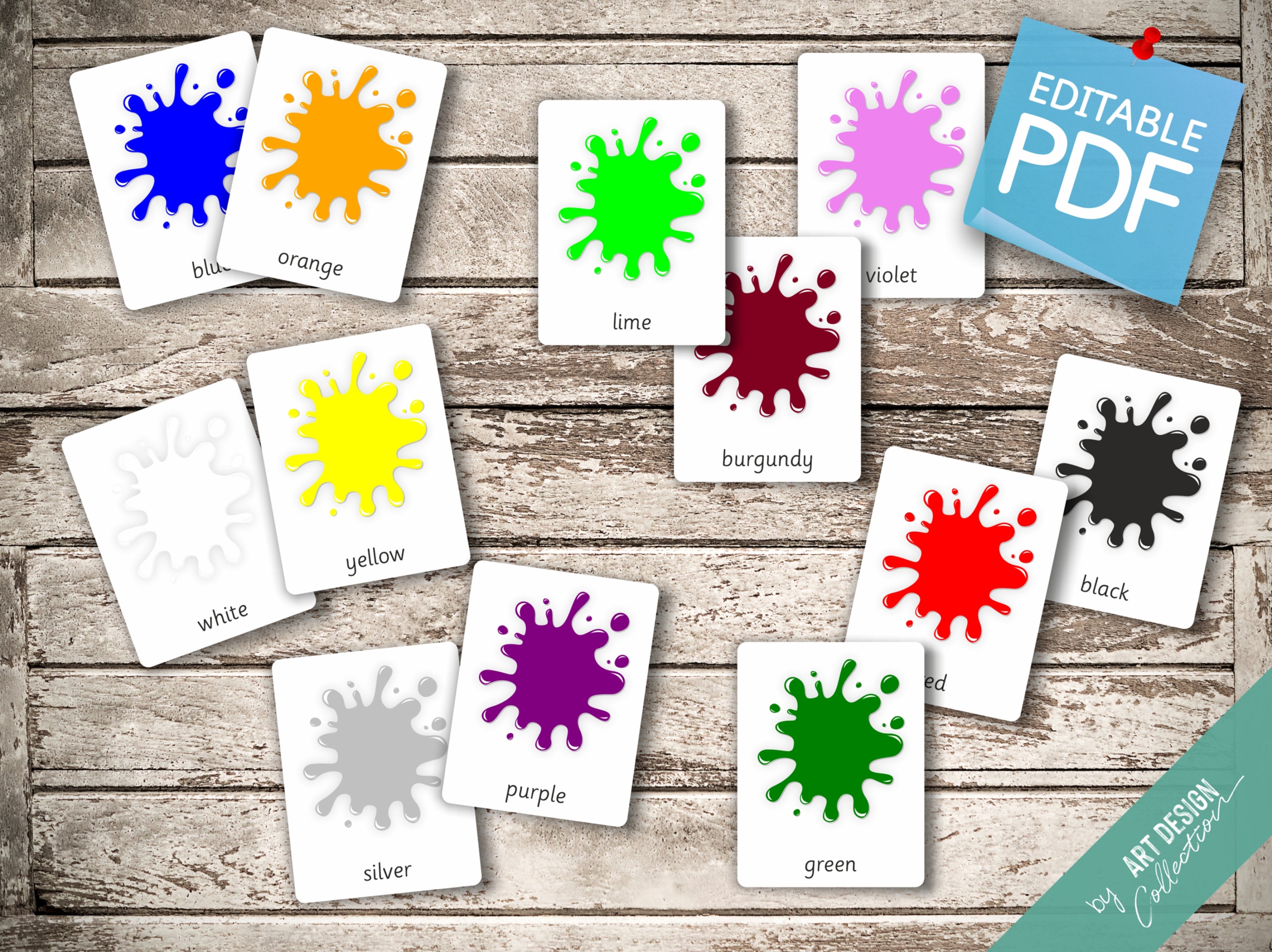 COLORS • 20 Editable Montessori Cards • Flash Cards Nomenclature ...