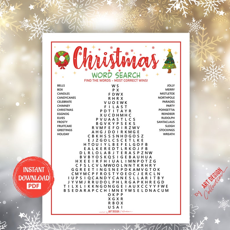 CHRISTMAS TREE Word Search Game Christmas Game Holiday - Etsy
