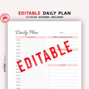 EDITABLE DAILY PLAN, Digital Planner Planner, Digital Download Budget ...