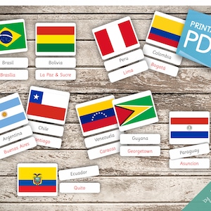 BUNDLE SOUTH AMERICA (flags, Maps) • 35 Montessori Cards • Flash Cards ...