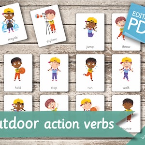 BUNDLE ACTION VERBS 62 Editable Montessori Cards Flash Cards ...