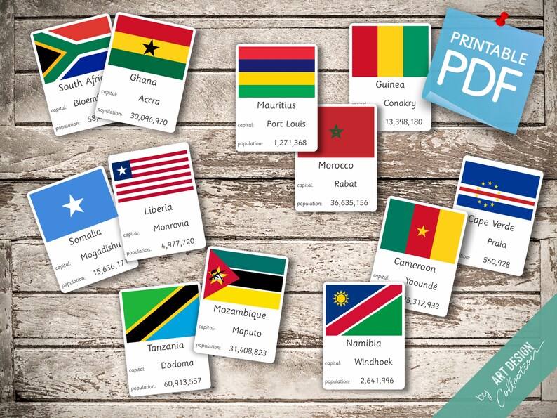 AFRICA FLAGS 54 Montessori Cards Flash Cards Nomenclature | Etsy
