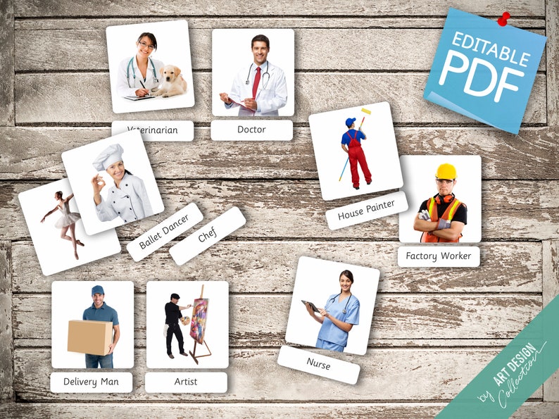 PROFESSIONS real Pictures 36 Editable Montessori Cards | Etsy